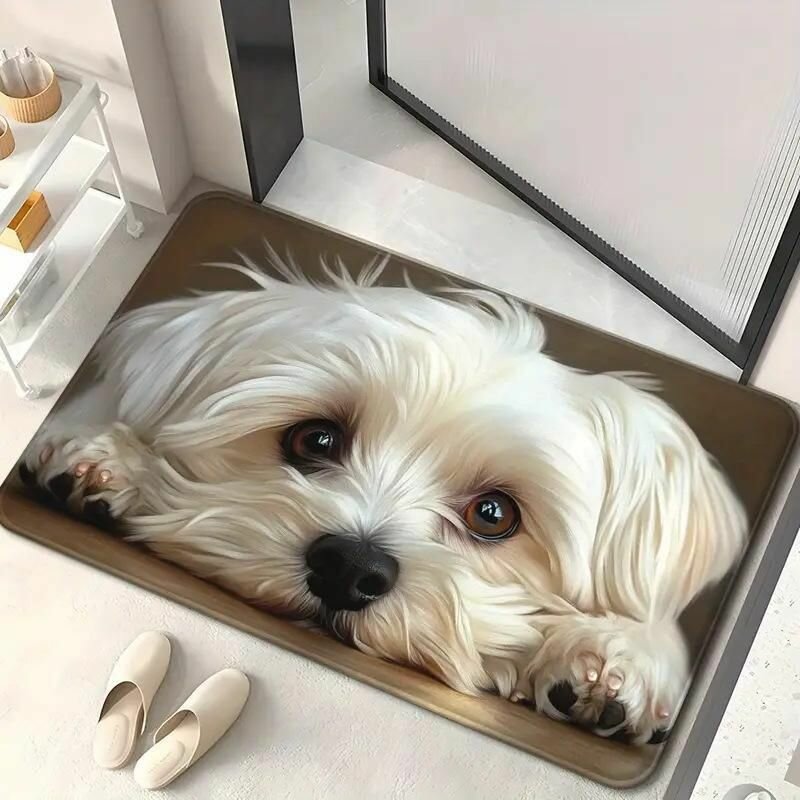 Ковер размером 60x40 см с рисунком мультяшного кота/домашнего животного, устойчив к пятнам, износоустойчив и легко чистится.
