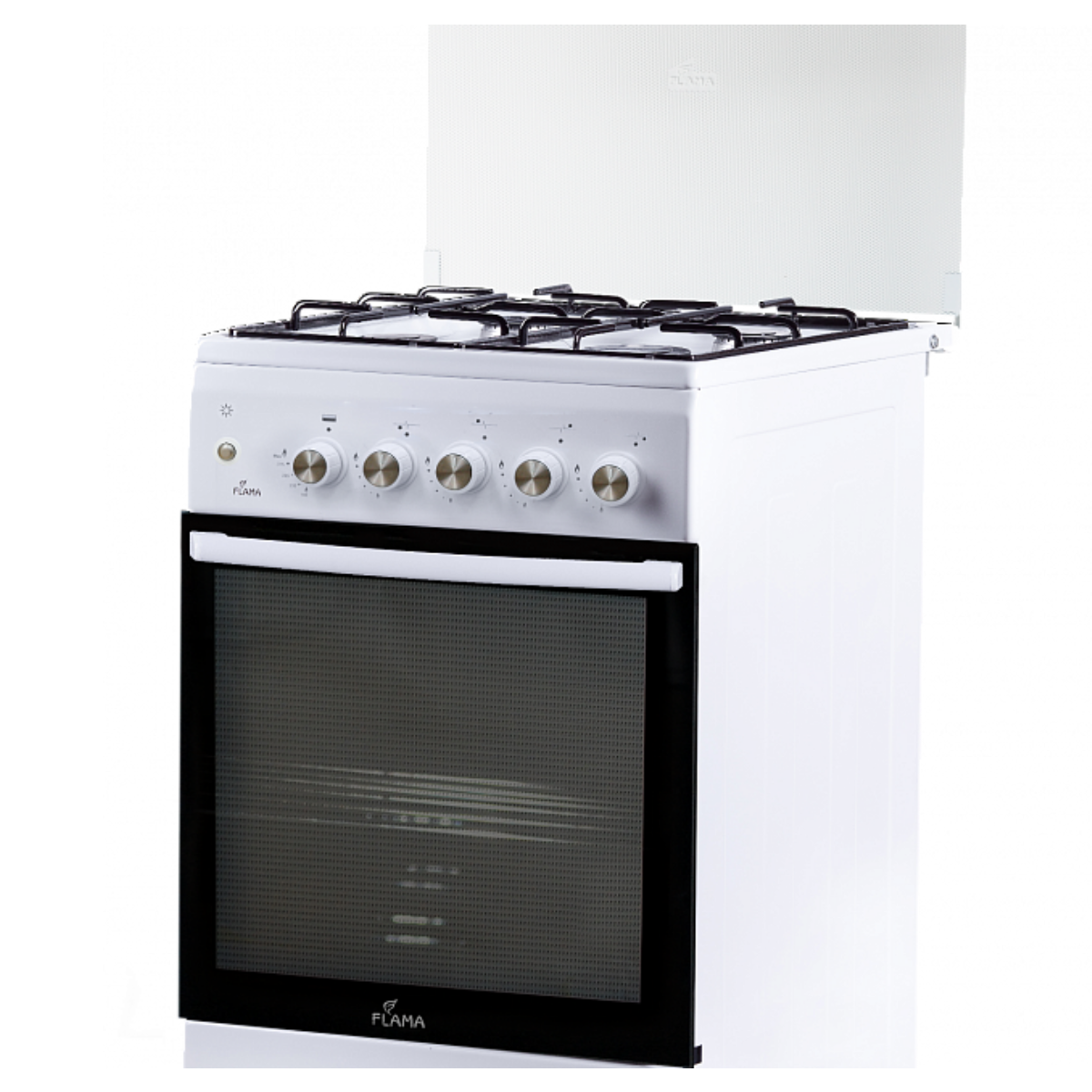 Газовая плита Flama FG 2411 W, белый, 4 газовые конфорки, ящик для посуды