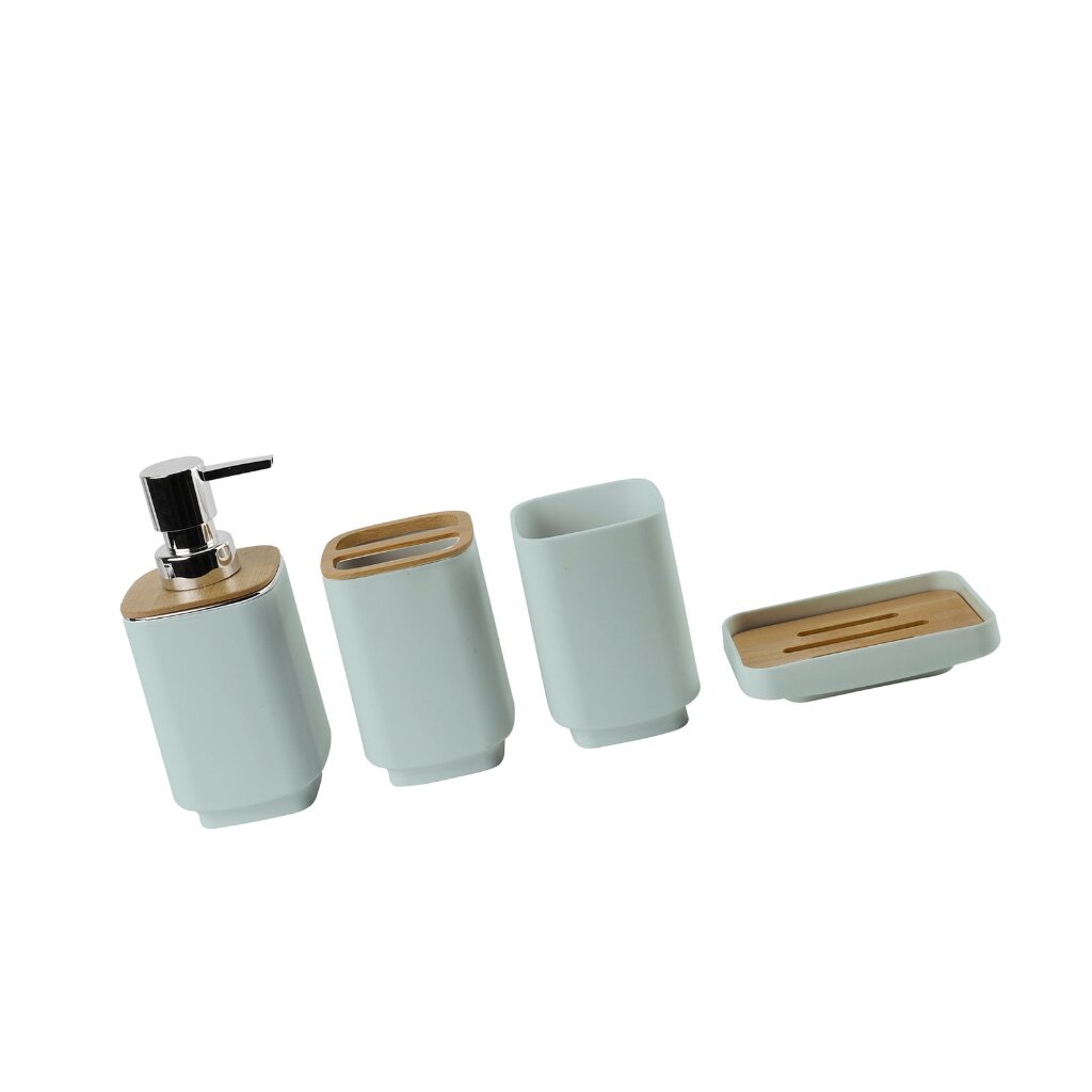1 набор из 4 предметов, квадратная бамбуковая чашка для полоскания рта, подставка для чистки зубов, коробка для мыла, хранение в ванной комнате, набор для мытья ванной комнаты 7002-зеленый