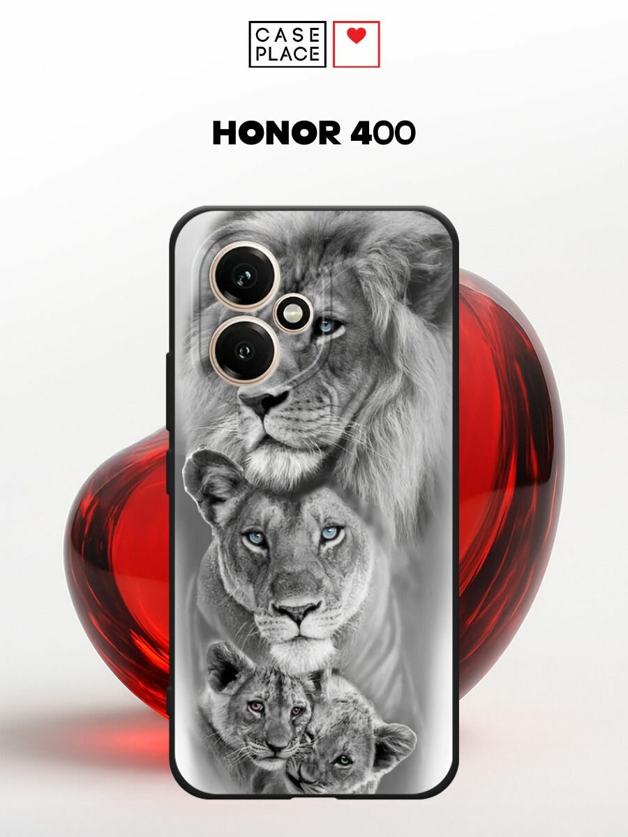 Черный матовый чехол на Honor 400 / Хонор 400 с принтом Львиный прайд