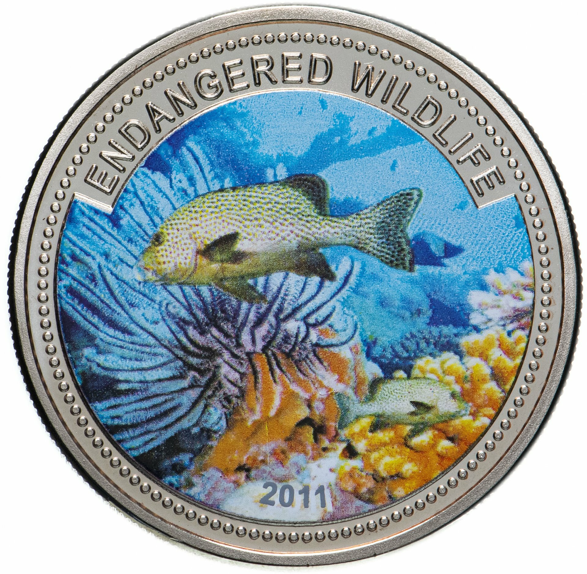 Палау 1 доллар 2011 "Подводный мир - Вымирающие виды - Рыба type 3", Мельхиор медь-никель, в сохранности PL