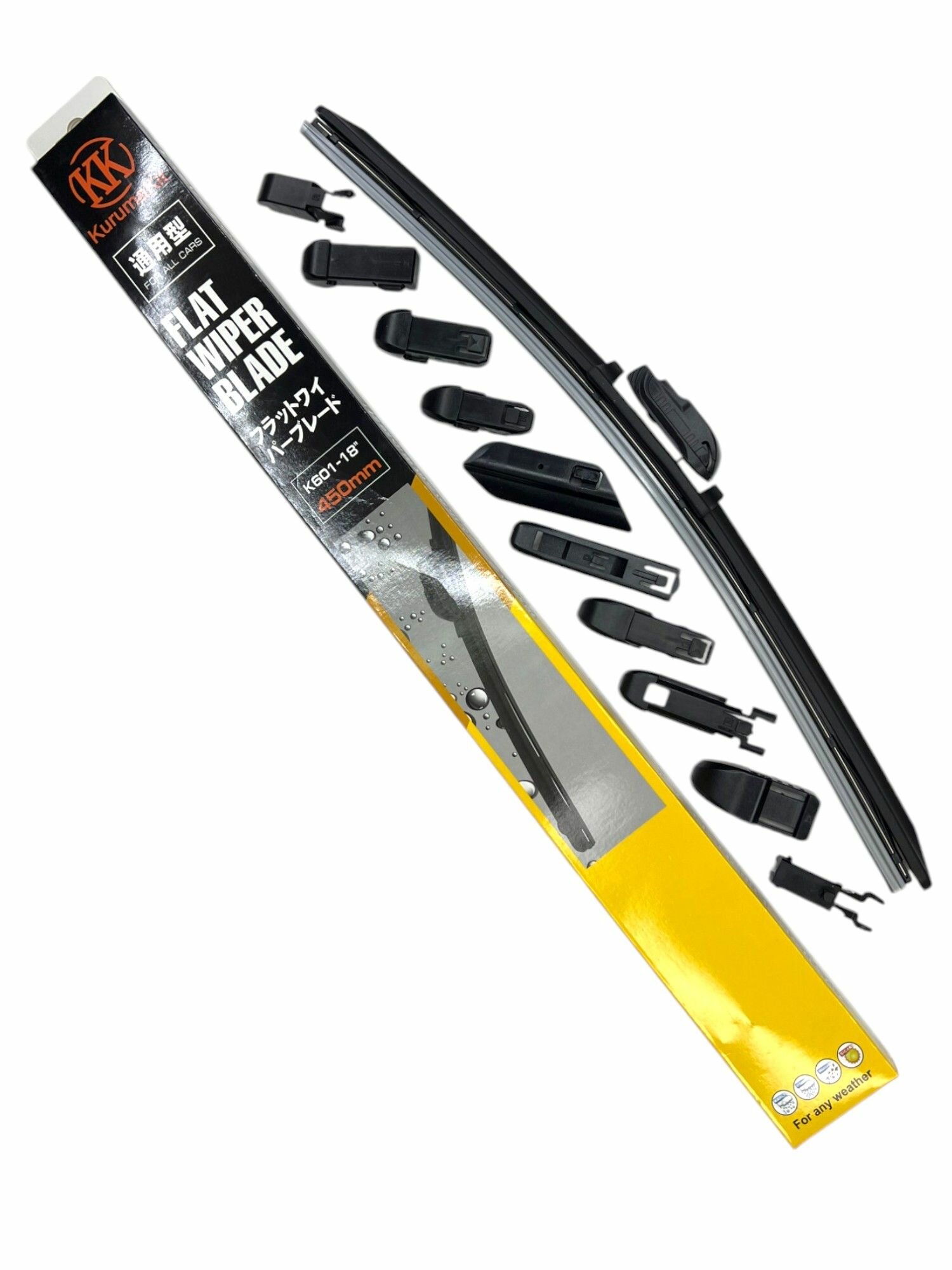 Щетка стеклочистителя бескаркасная для Китайских автомобилей 18/450mm крепление HOOK крючок KURUMAKIT