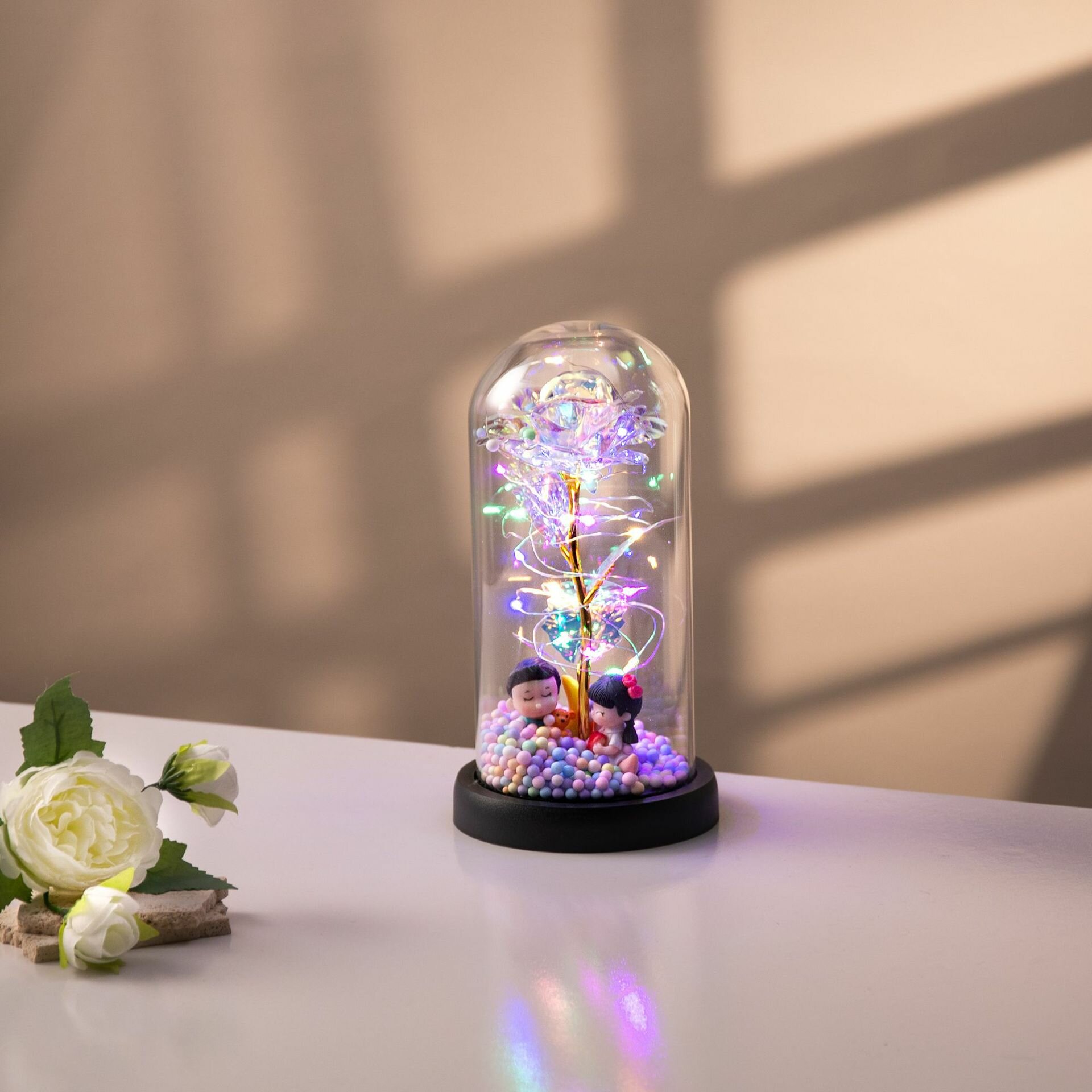 Цветные цветы из золотой фольги, розы, подарочные коробки со стеклянными крышками, подарки на День матери и Святого Валентина