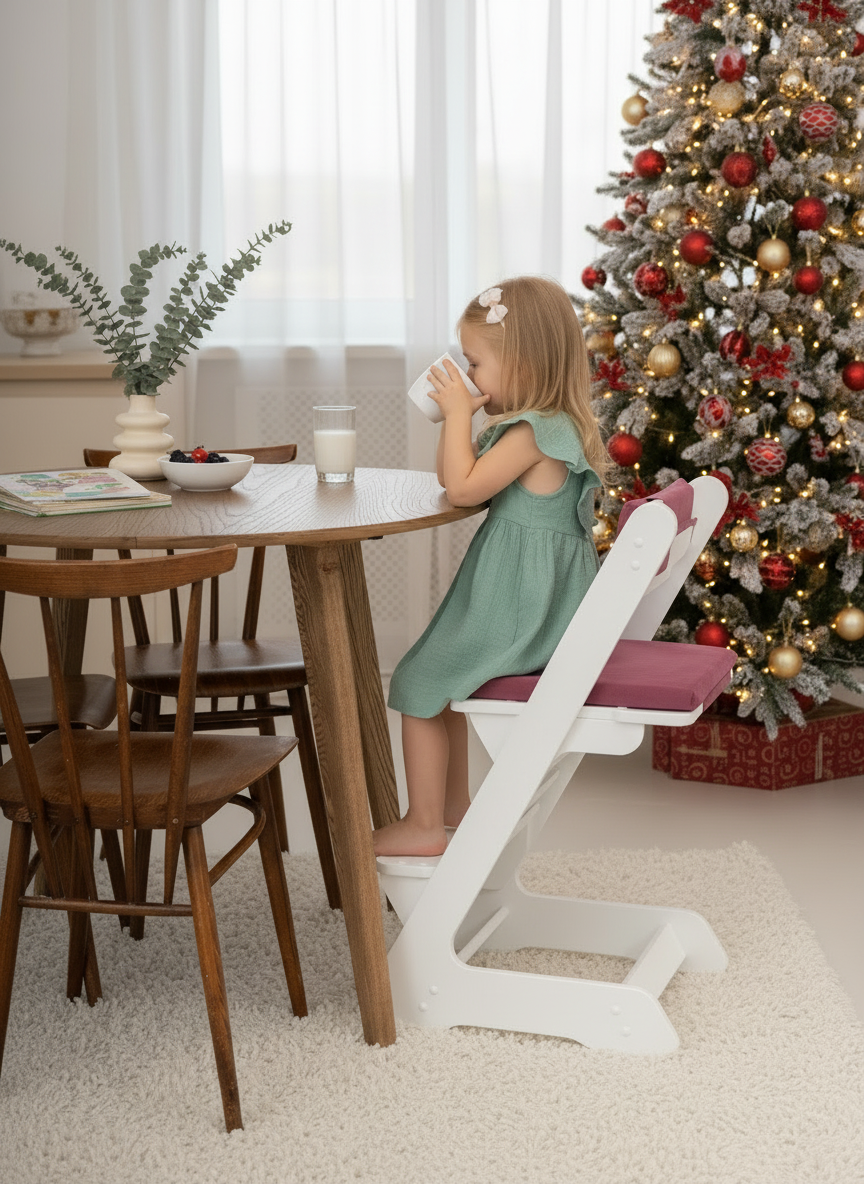 Растущий стул PAPPADO для детей и школьников, белый с бордовыми подушками