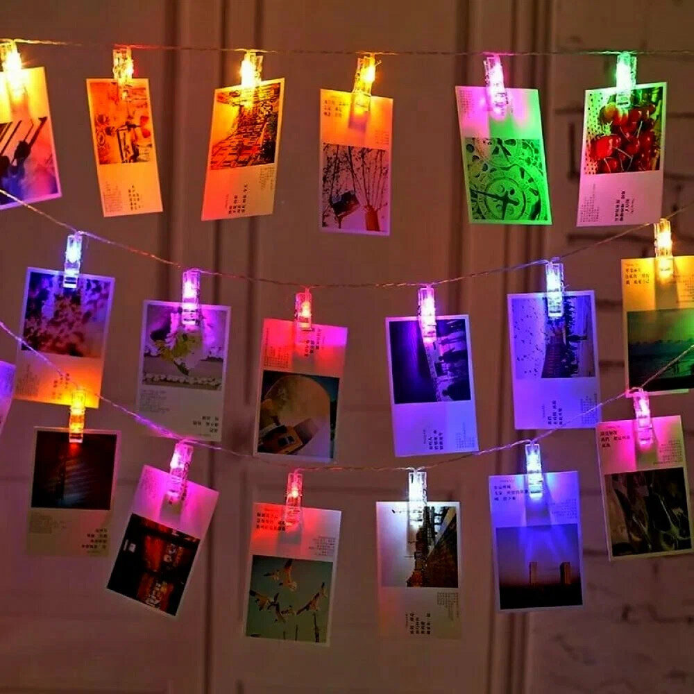 Электрогирлянда интерьерная / Прищепка Светодиодная 50 ламп, 5 м, питание 3 AA, 1 шт