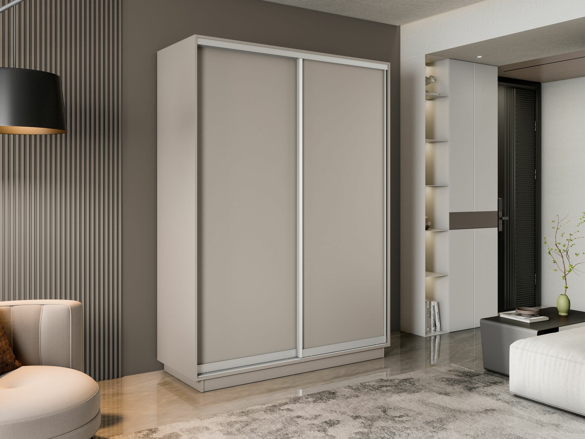 Шкаф купе Вилли 2-х дверный ЛДСП, профиль серебро 180 см х 240 см х 45 см (Кашемир)