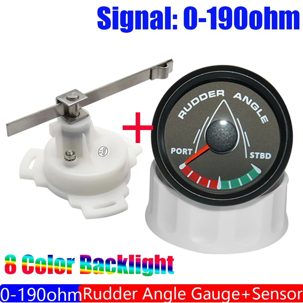 ZMFJH 2 "52 мм индикатор угла руля с датчиком угла поворота руля 0-190 Ом 8-цветный световой датчик угла руля PORT-STBD для лодки, яхты BB