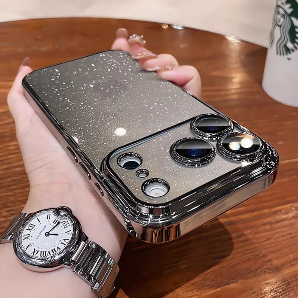 Чехол для iPhone 14 Pro, Gray, с искрящейся пудрой