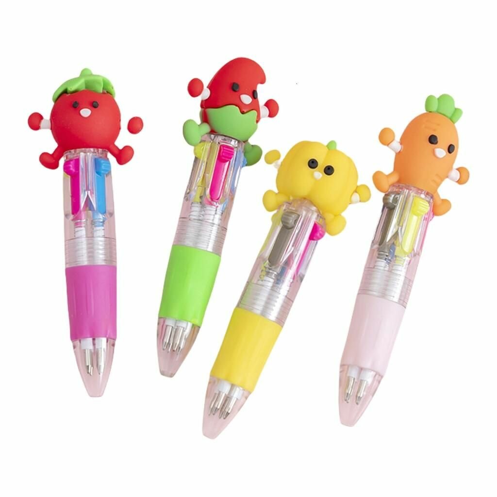 4 ручки с выдвижным стержнем, многоцветные, 4 в 1, для цветового кодирования и заметок, - Четыре цвета фруктов