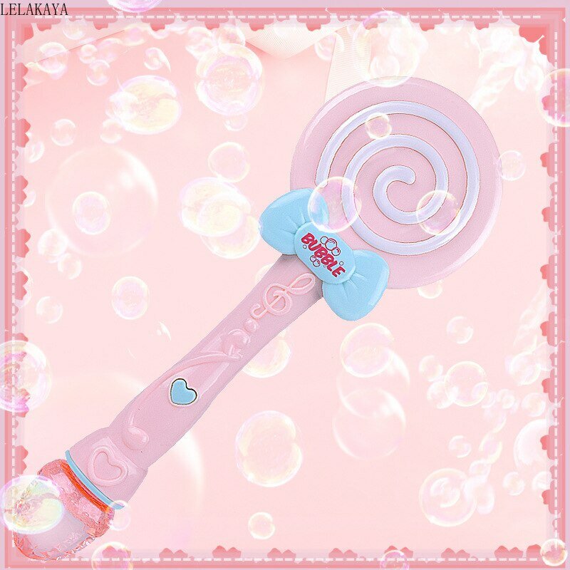 Лоллипоп в форме тростника пены пистолет воздуходув игрушка лето забавная электронная автоматическая магия воздух мыльной пены машина легкая музыка игрушка пены (розовый)