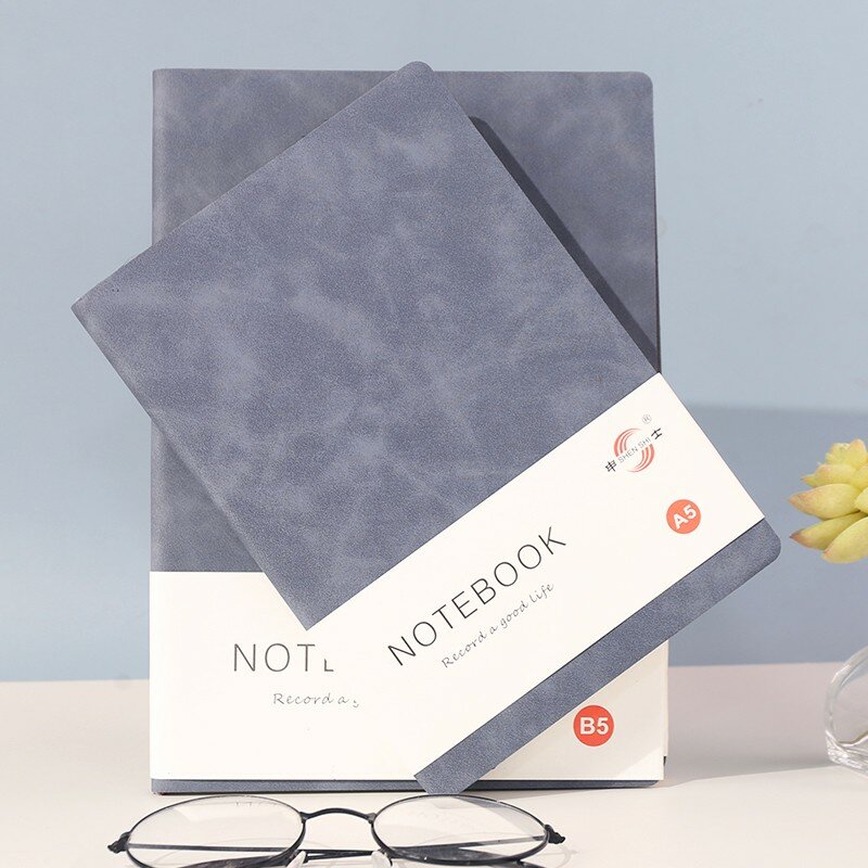Shen Shi Business Notebook, A5 Size, Skin-Like Leather Cover, Vintage Style, Diary, Soft Cover Notebook, JD25-100, Dark Blue, Customizable