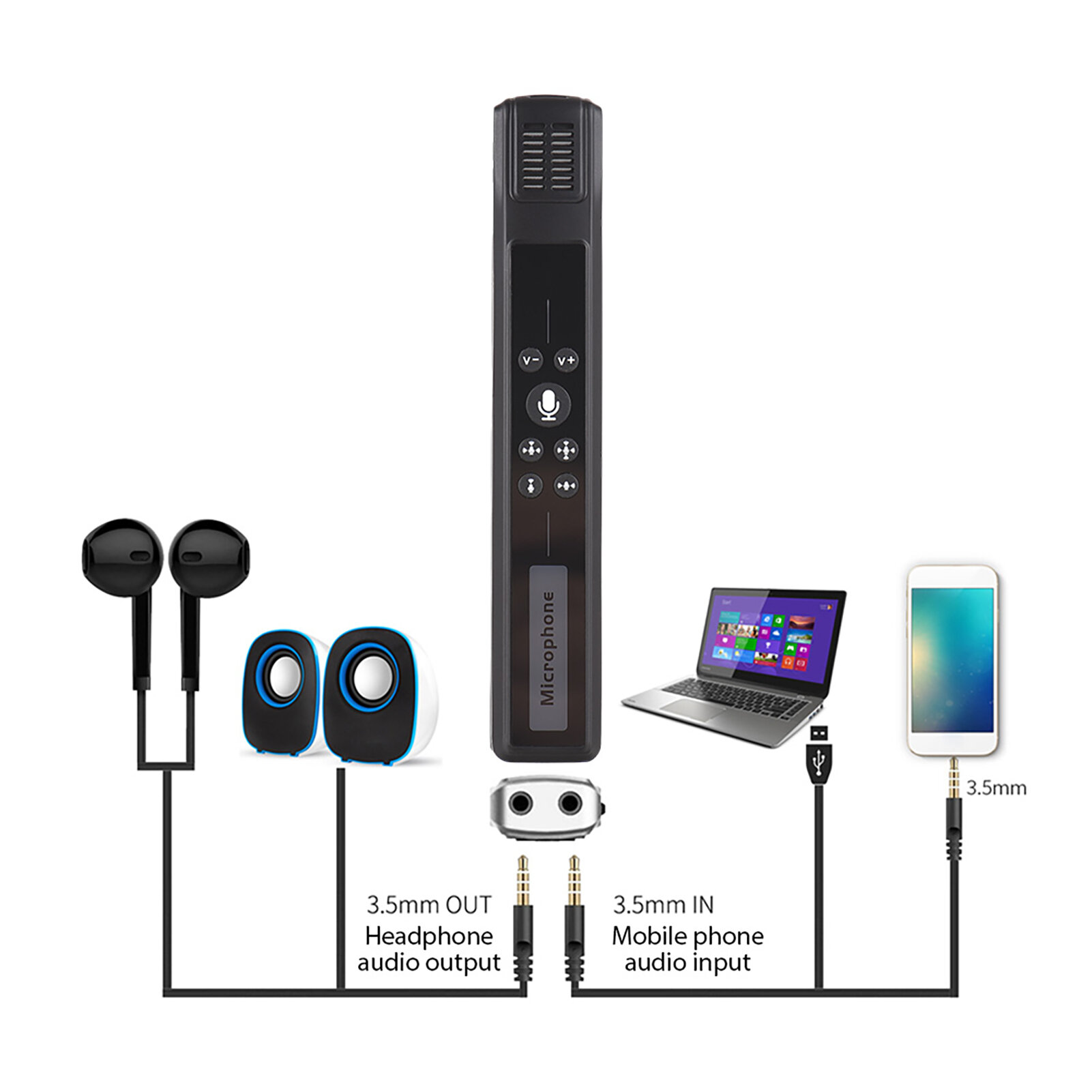 USB-микрофон, металлический емкостный микрофон, подключаемый и работающий, настольный микрофон для записи, компьютерных игр, конференций, видео, караоке, потокового вещания, 4 дополнительных режима полярности, регулятор громкости