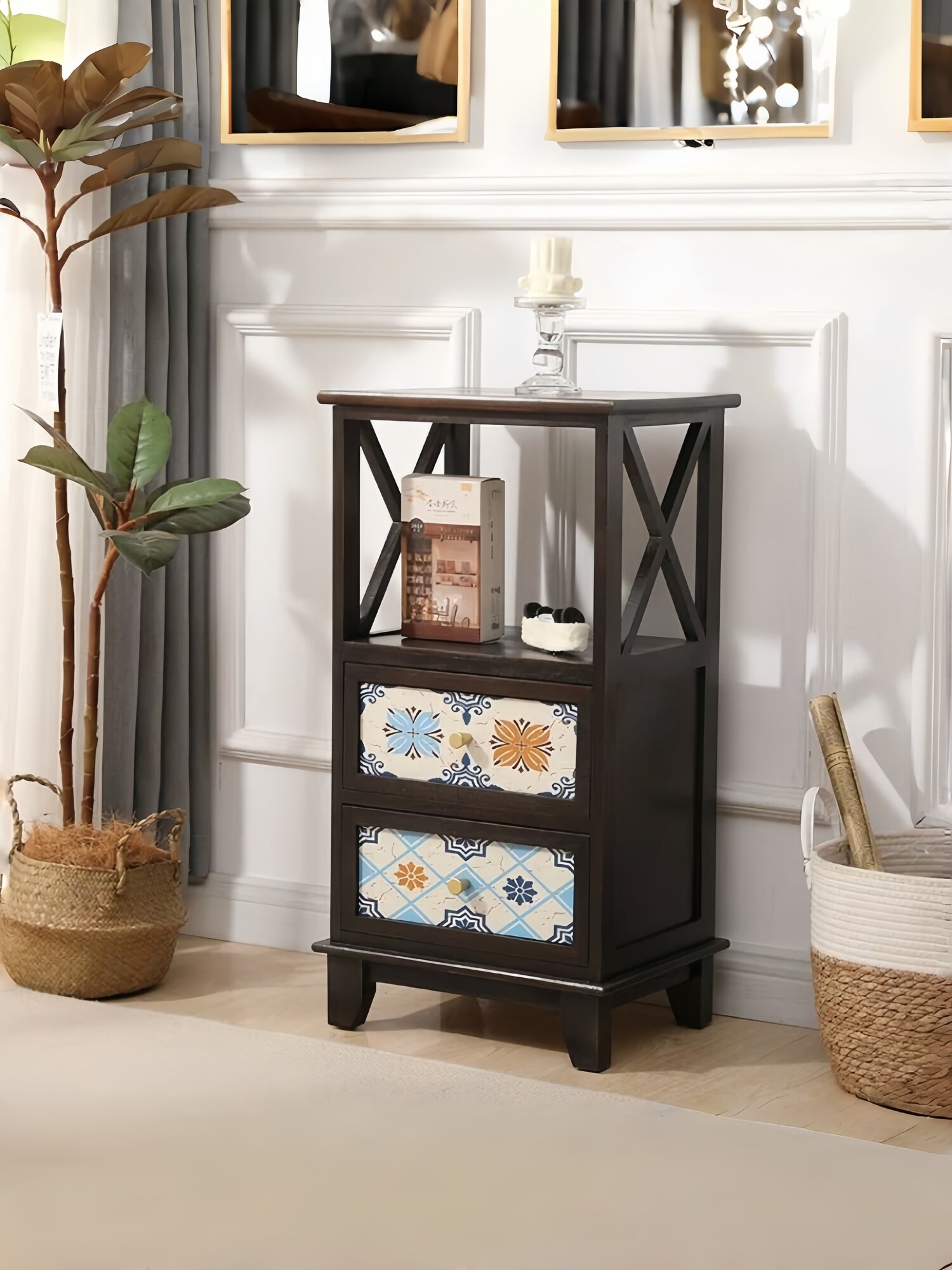 Комод-секретер "В списках. Все, что я люблю!", в стиле ретро, 2 ящика, чёрный