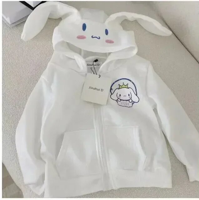 Детская толстовка Sanrio с капюшоном Kawaii My Melody Kuromi Cinnamoroll, тёплое пальто с длинным рукавом на молнии Purin Plush Girl Hoodie Gift, Размер: 130 см