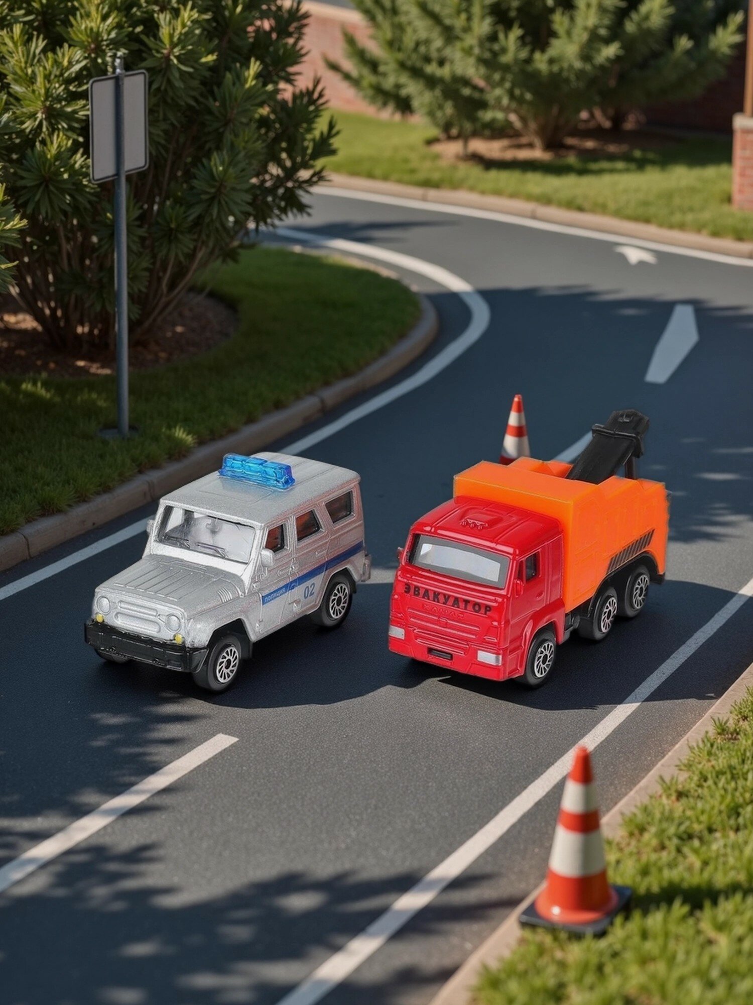 Машинка Технопарк KAMAZ эвакуатор, 7,5 см+uaz хантер 7,5 см