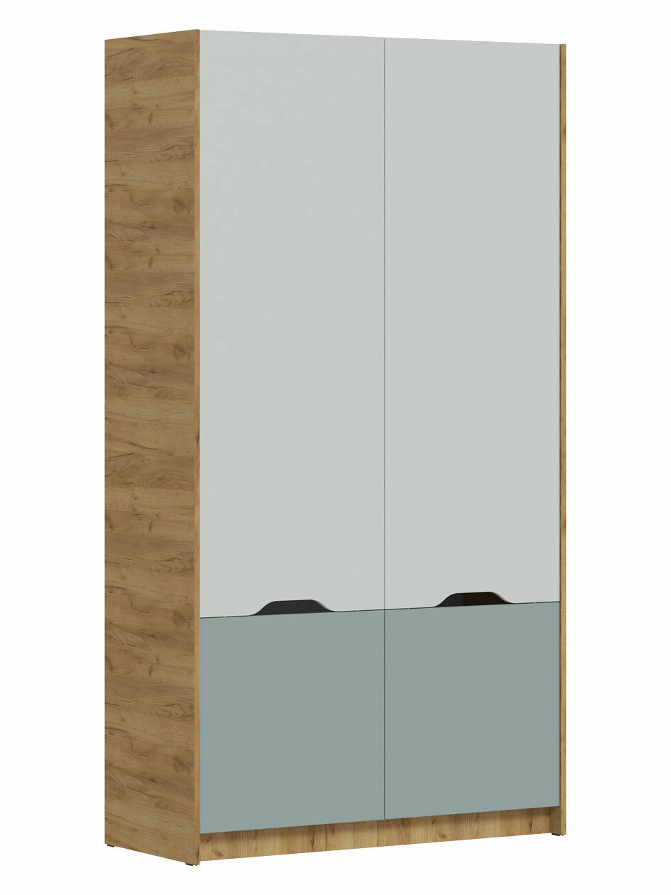 Распашной шкаф Лео детский, с полками, 109х46х201 см, Дуб Крафт золотой / Сумеречный голубой / Пастельный зеленый