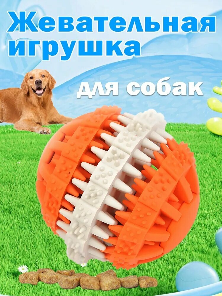 Жевательная игрушка для собак, мяч "Чистые Клыки", "Играй Гуляй", цвет: белый + голубой, диаметр 7,5 см