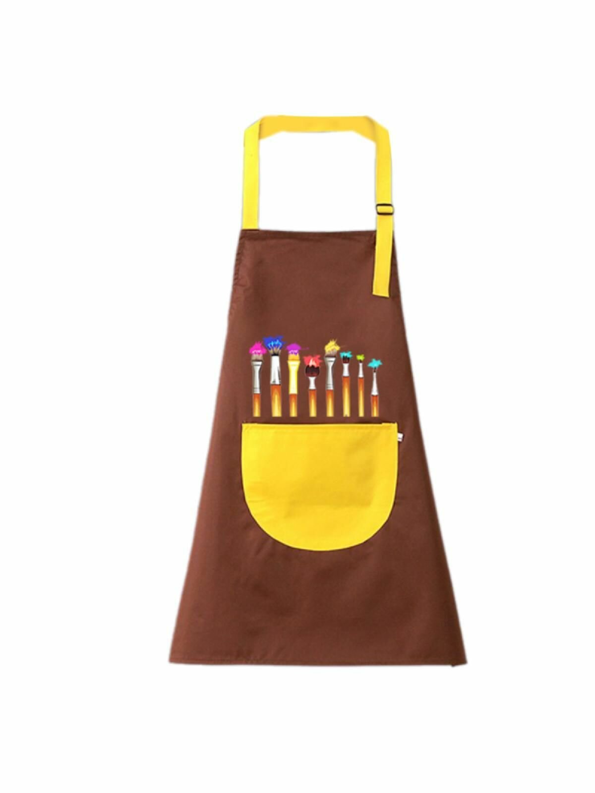 Детский фартук для творчества, Кофейно - желтая краска b - Большой
