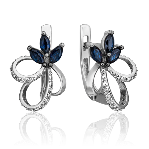 Серьги, белое золото, 585 проба, сапфир, бриллиант