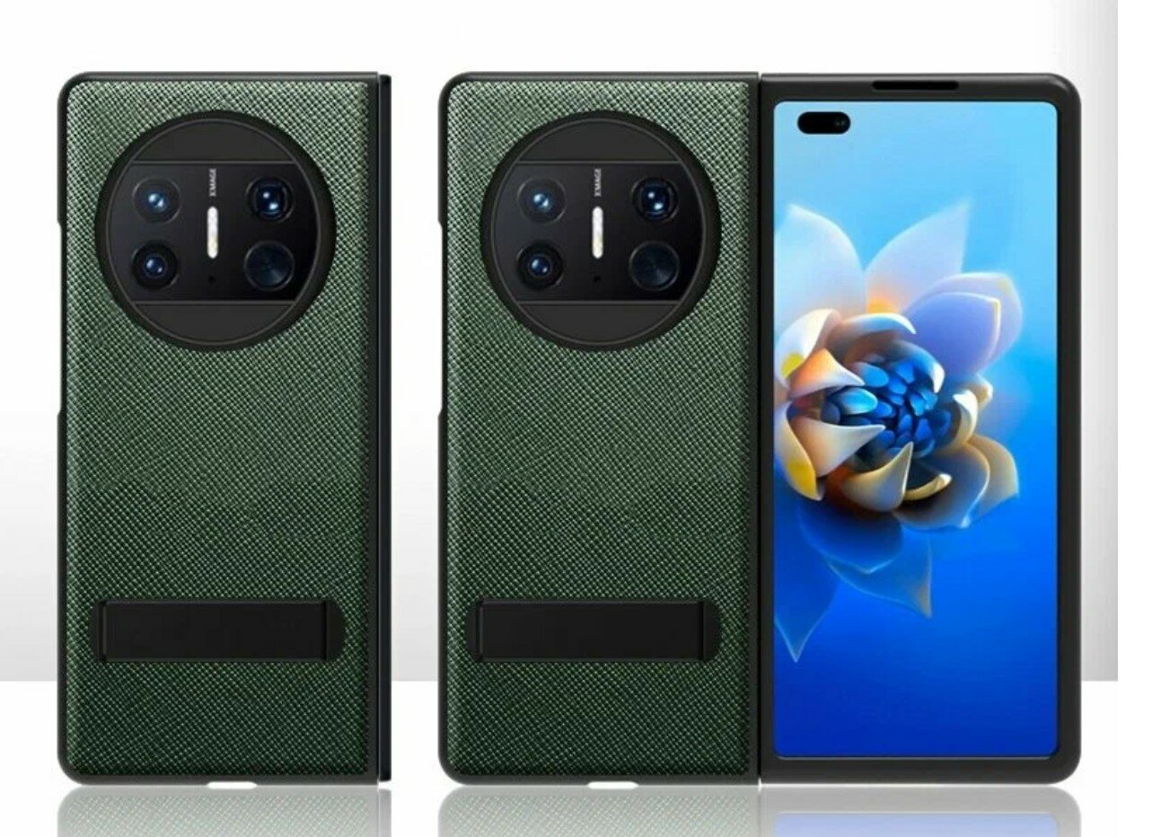 Чехол накладка защитная крышка MyPads , только задняя часть на Huawei Mate X3 из искусственной кожи с отделкой, зеленый