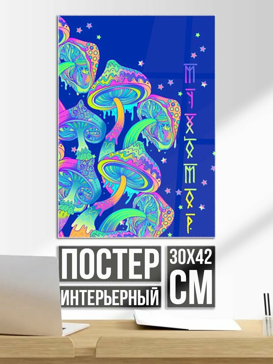 Постер на стену Светящиеся мухоморы