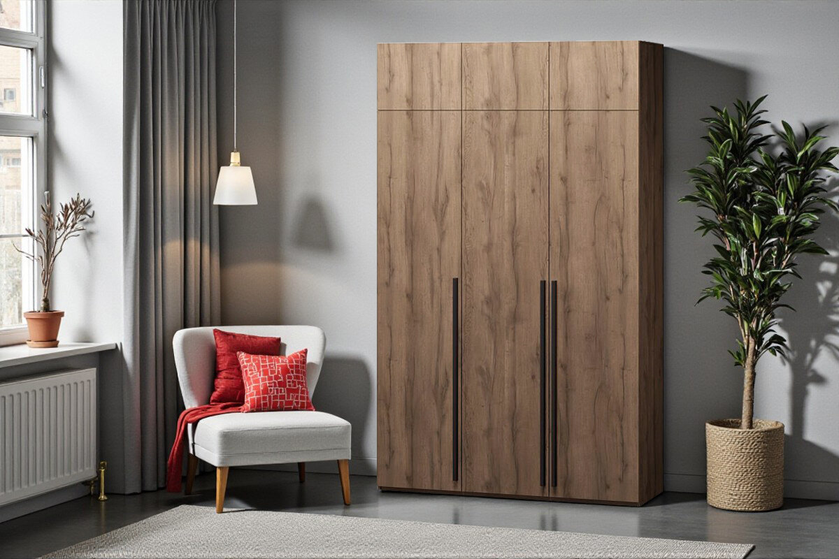Распашной трехсекционный шкаф Лорена Пакс-3 с антресолью Дуб Табачный U1147 NOW 120x40x230 см, коричневый Дом мебели для вас