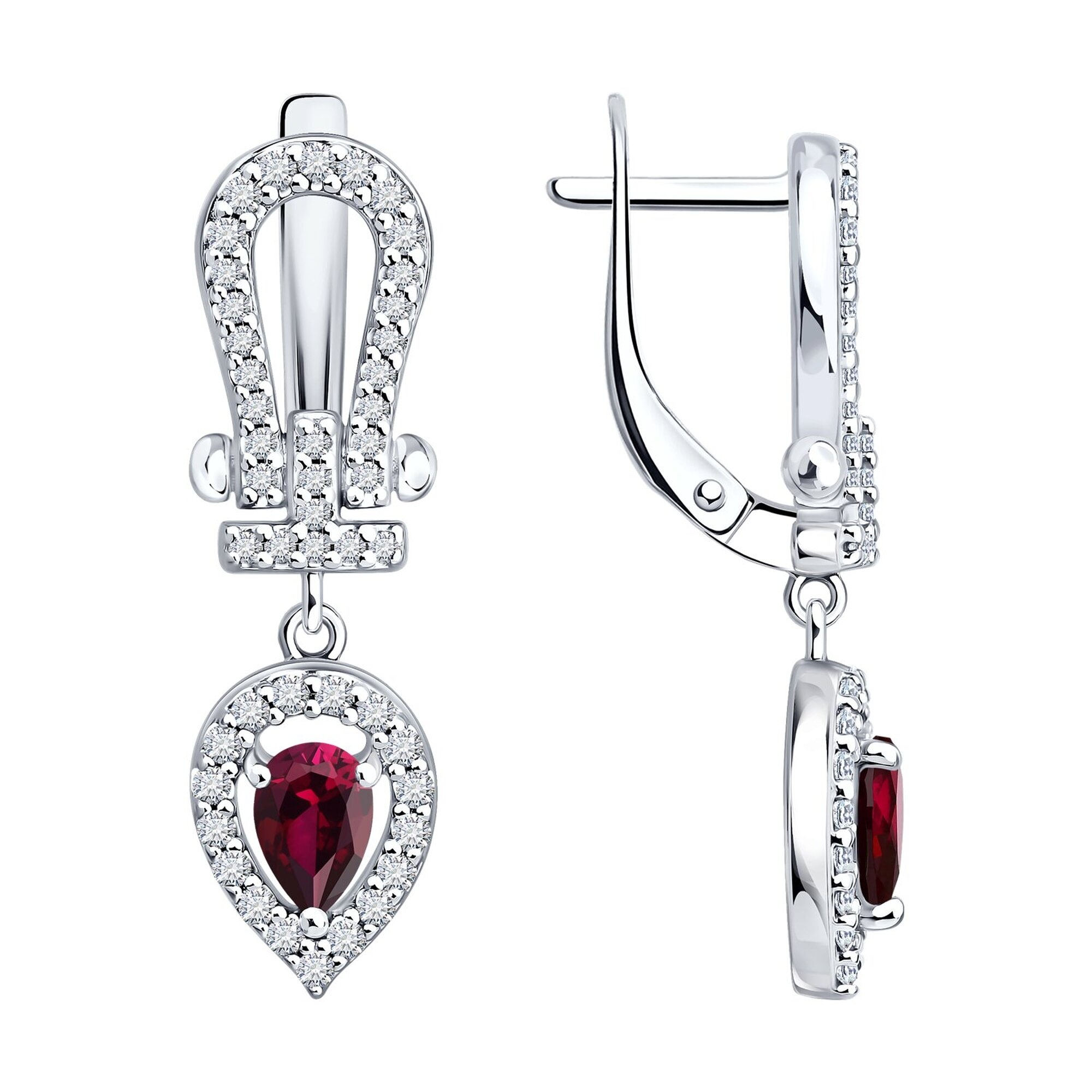 Серьги, серебро, 925 проба, родирование, фианит, рубин