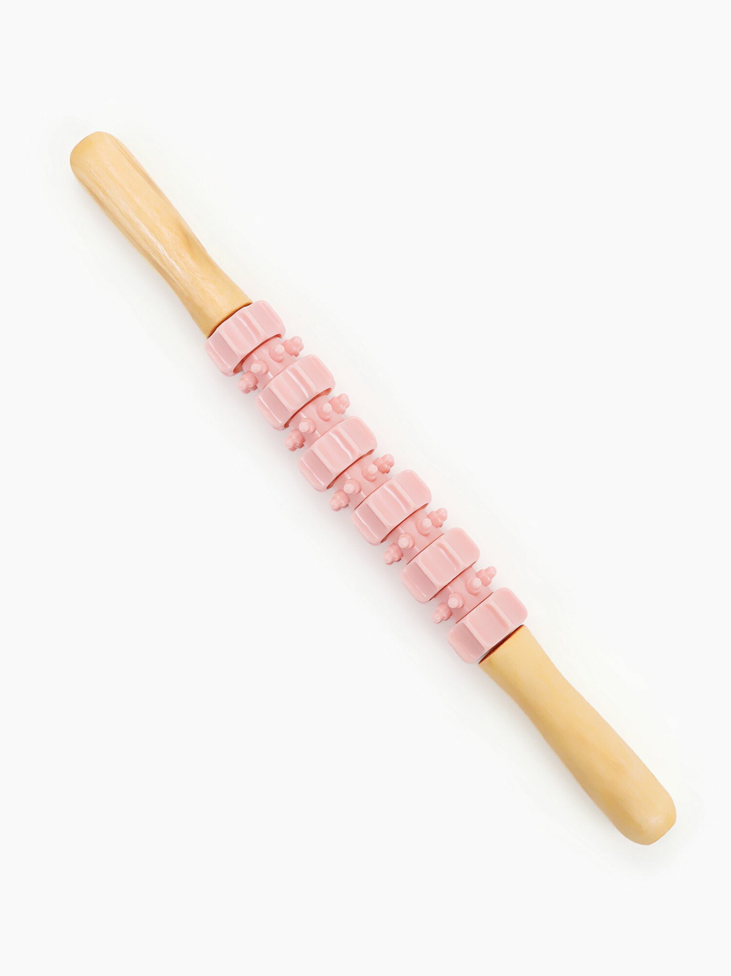 Массажёр "Скалка", универсальный, 37.5x4 см, деревянный, 11 колёс, розовый