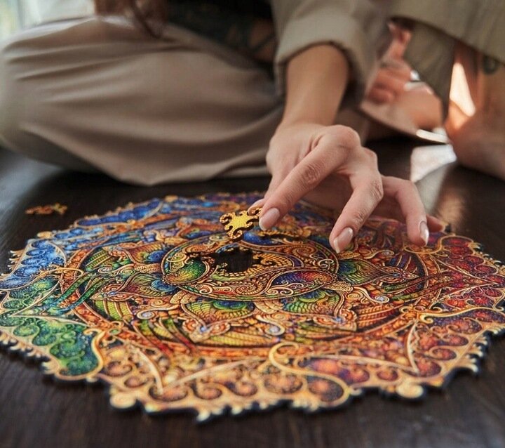 Деревянный пазл для детей и взрослых Unidragon, Деревянная мандала Восходящее солнце, 200 элементов 4640157451049