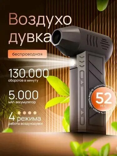 Воздуходувка аккумуляторная, ветродуйка мини портативная, турбовентилятор 130000 для удаления пыли, Автомобильный турбо вентилятор 5000 мАч.
