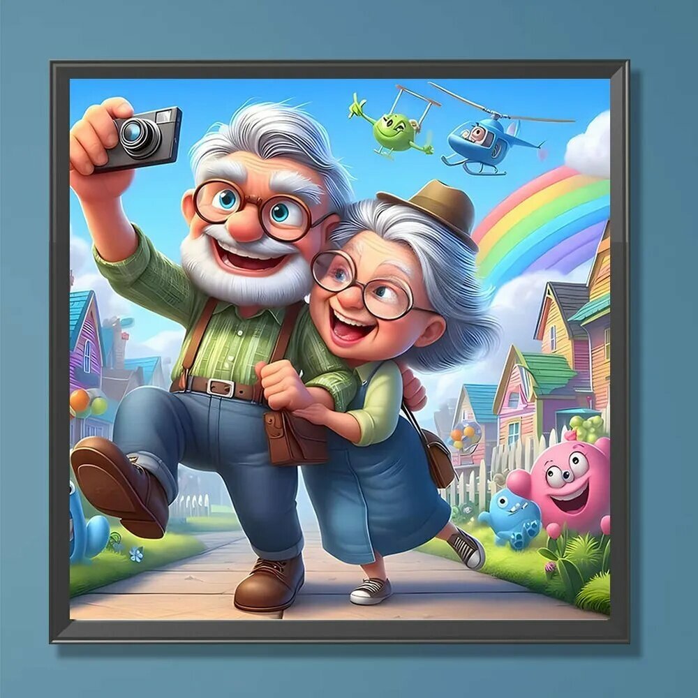 Теплая и забавная картина с бриллиантами "дедушка и бабушка", серия персонажей, круглый бриллиант, 30*30 см