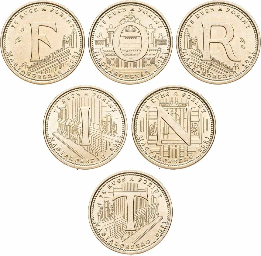 Венгрия набор монет 5 форинтов 2021 "FORINT - 75 лет Форинту"