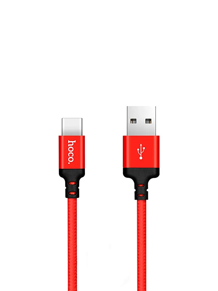 Кабель плетеный Hoco X14 USB to Type-C, 3А, 2 метра, красно-черный / провод для зарядки Android, iPhone с USB-C (15, 16, 17)