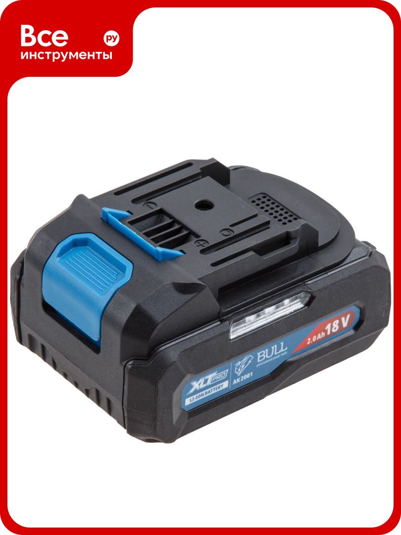 Аккумулятор BULL AK 2001, Li-Ion 18 В, 2.0 Ач, с индикатором заряда, для инструментов Makita