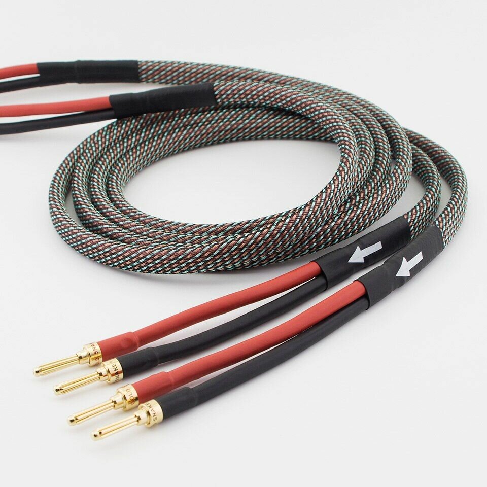 Кабель аудио высокой частоты с разъемами банана для подключения усилителя к акустической системе. Кабель выполнен в виде непрерывной линии из меди OFC (99,99%) площадью 4,0 кв. мм.