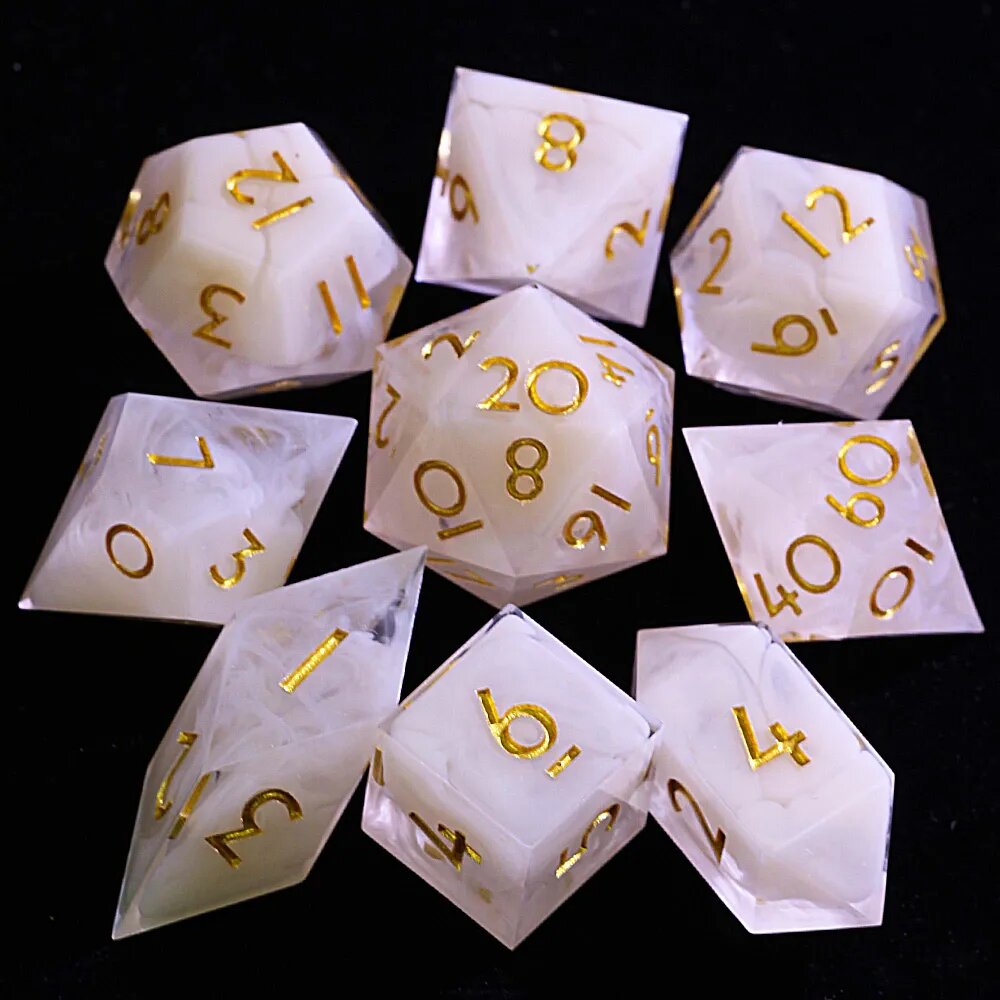 Набор из 9 полиэдрических смоляных костей D&D: Белые Облака Dice Set Dungeons & Dragons RPG