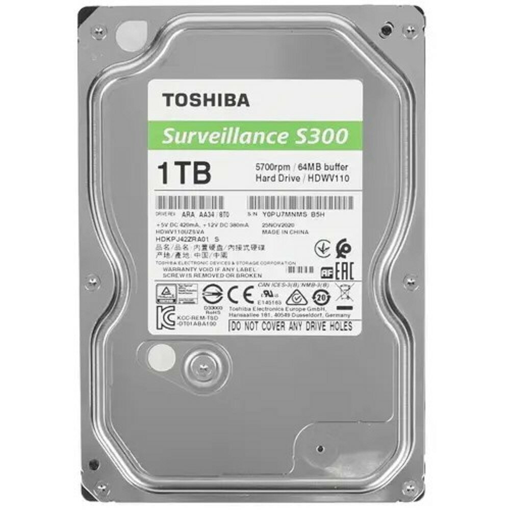 Внутренний HDD жесткий диск Toshiba HDWV110UZSVA Surveillance S300 1000ГБ
