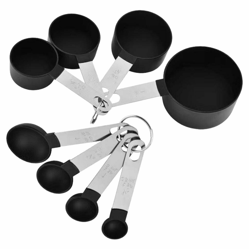 Набор из 8 стальных мерных ложек и стаканов, Черный