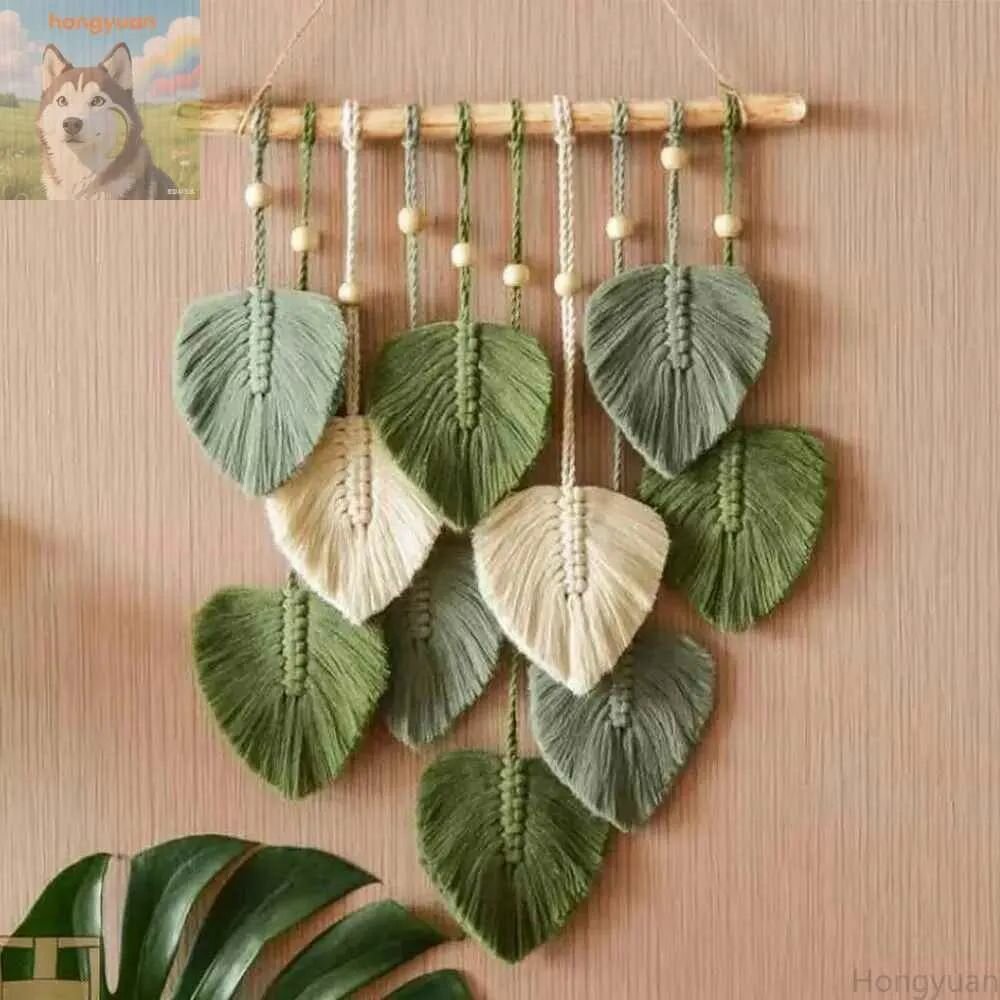 Настенный гобелен из листьев Панно настенное макраме