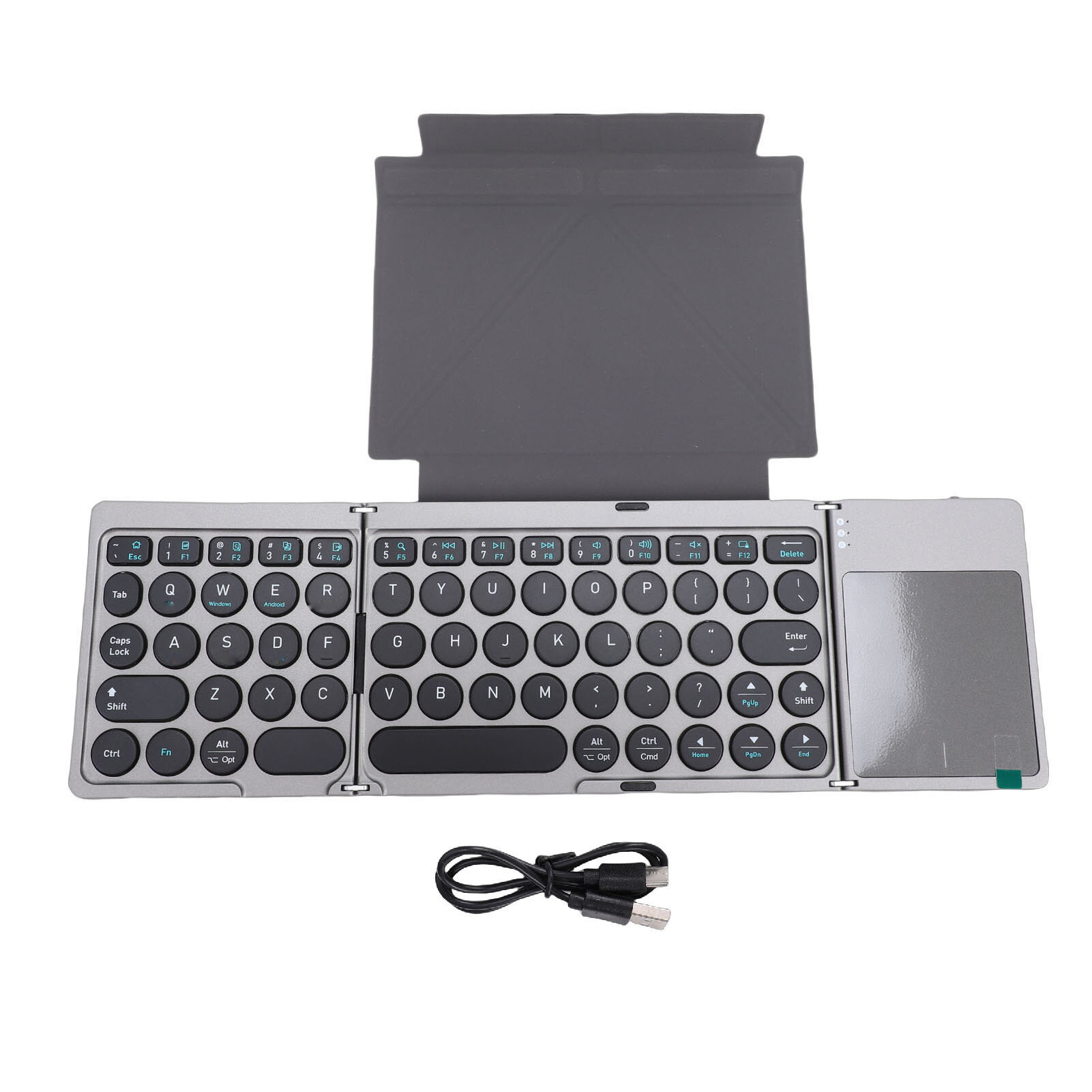 Складная портативная беспроводная Bluetooth-клавиатура с чехлом из искусственной кожи и тачпадом для планшетов, ноутбуков и смартфонов. Возможность подключения до 3 устройств.