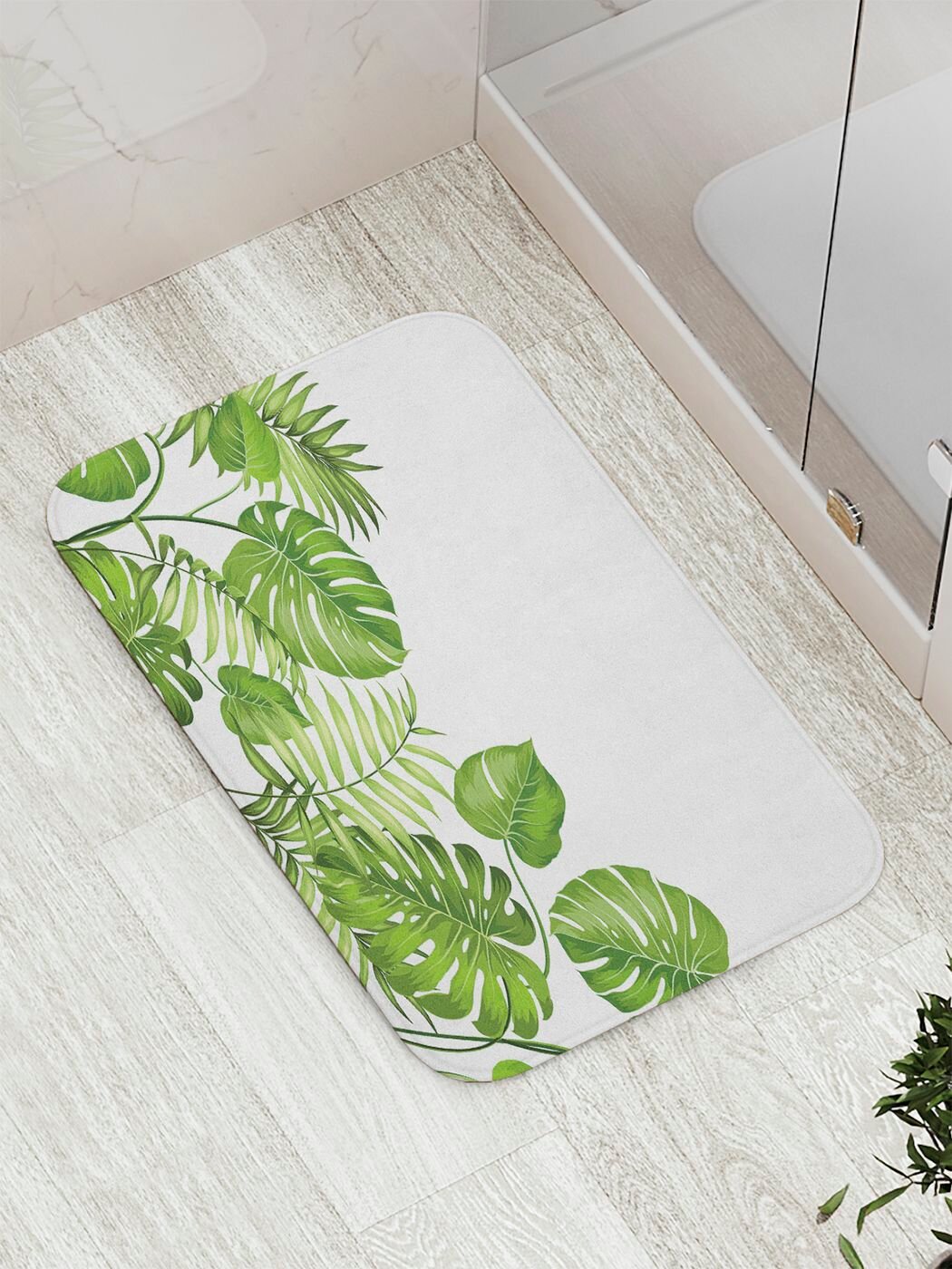 Коврик для ванной комнаты и туалета противоскользящий "Листья тропических растений" 52х77 см, JoyArty