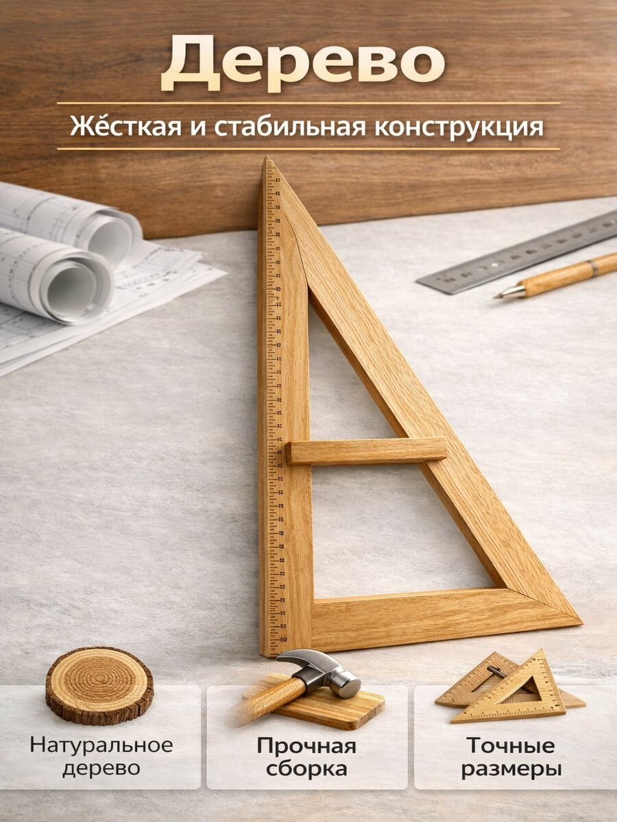 Угольник треугольник деревянный 50 см с держателем для черчения