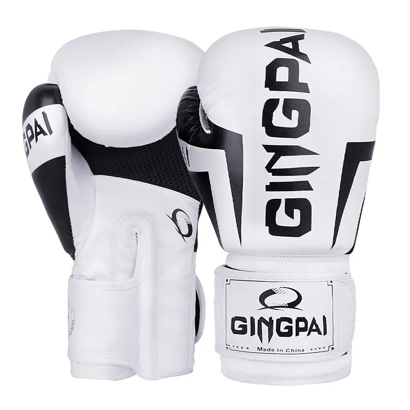 Gingpai Sport мужские боксерские перчатки из ПУ кожи 8 10 12 унций 10oz, Белый, 1H white