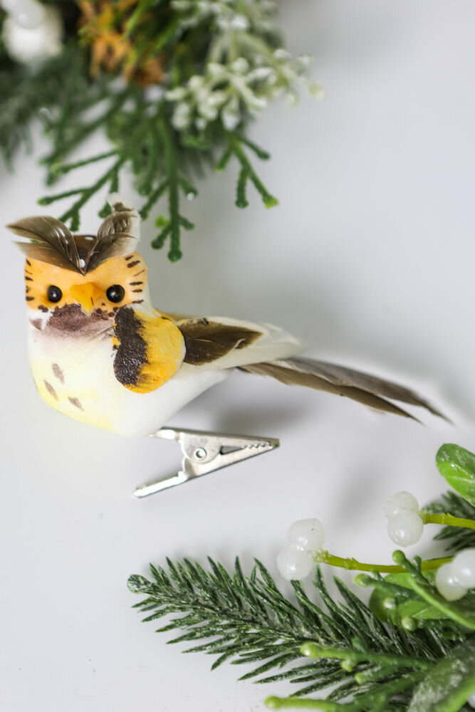 Декоративная птичка совушка - добрая подружка темная, на клипсе, перо, 9 см, Goodwill MC40110-2