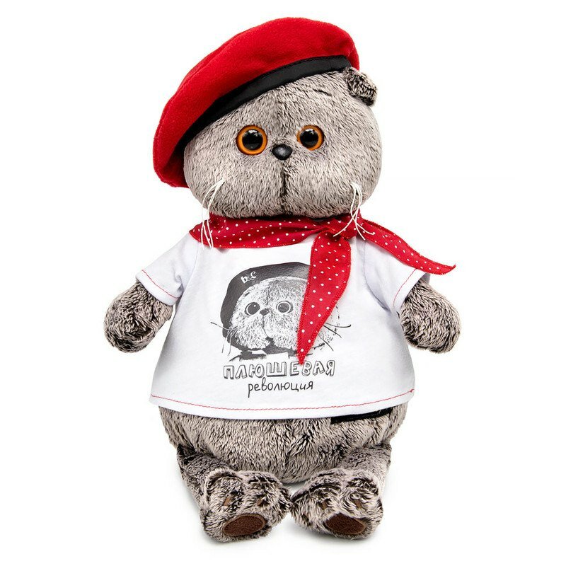 Мягкая игрушка Басик в футболке с принтом Плюшевая революция (Ks22-074)