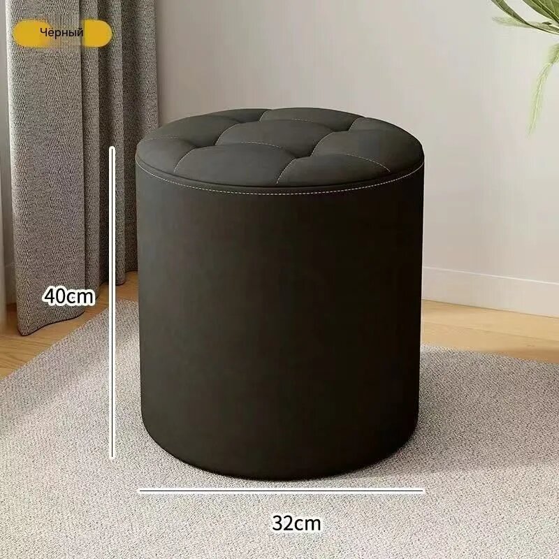 Табурет черный для дома круглый 40x32 см из экокожи, 1 шт.