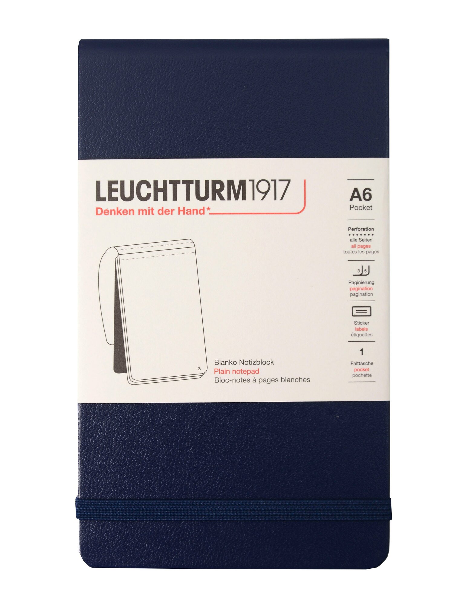 Записная книжка A6, 62 листа, нелинованная "Portrait Pocket", твердая обложка, синий неви, Leuchtturm1917