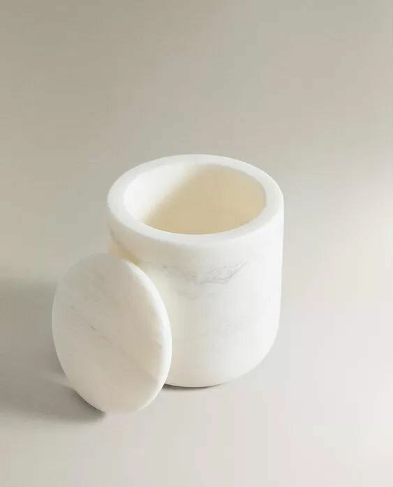 Контейнер для ванной комнаты ZARA HOME 2524/455/122 - из натурального мрамора, с крышкой, 9.8 х 9 х 9 см, цвет кремово-белый
