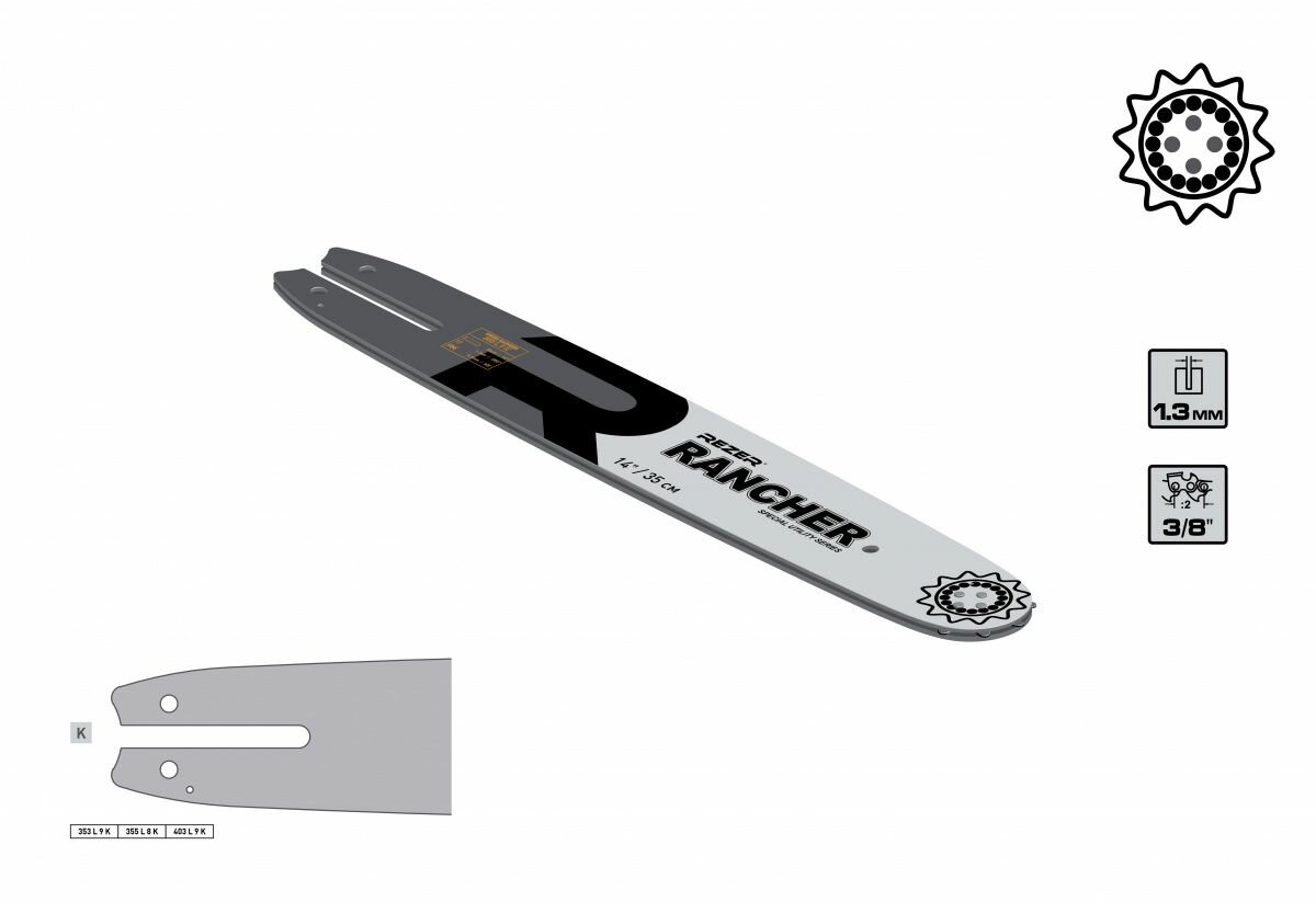 Шина для бензопилы RANCHER, 353 L9K, 35см/14, Stihl 180, серый