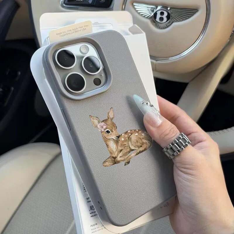Vintage Brown Deer Design Phone Case For iPhone 17 16e 16 15 14 13 12 11Pro Max Plus X XR XSMax TPU Imitation Leather Back Cover